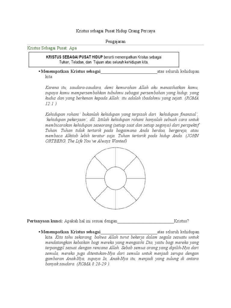 Handout Kristus Sebagai Pusat Hidup Orang Percaya | PDF