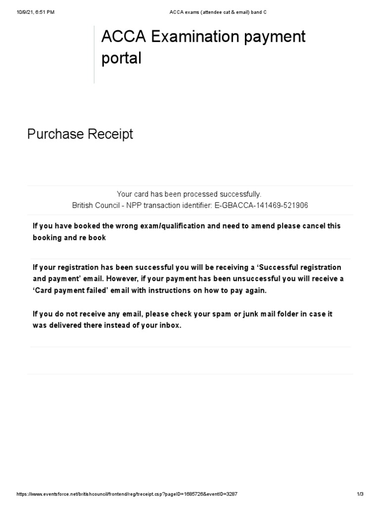 ACCA Examination Payment Portal: Purchase Receipt | PDF | Payments ...