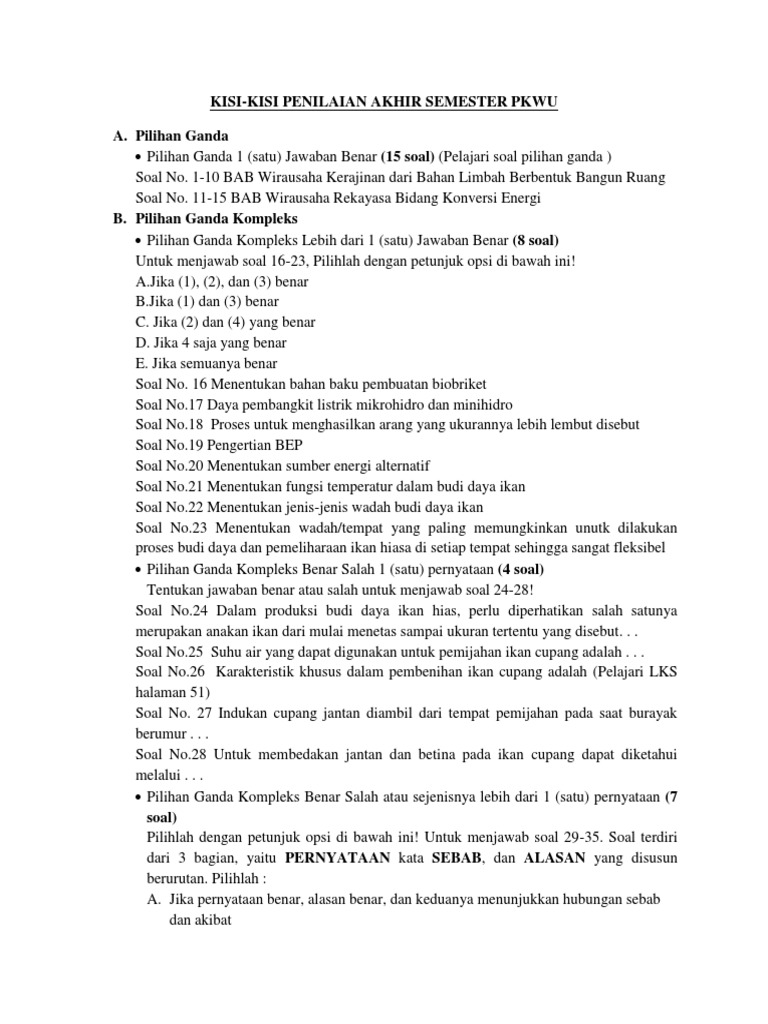 Kisi Kisi Pkwu | PDF