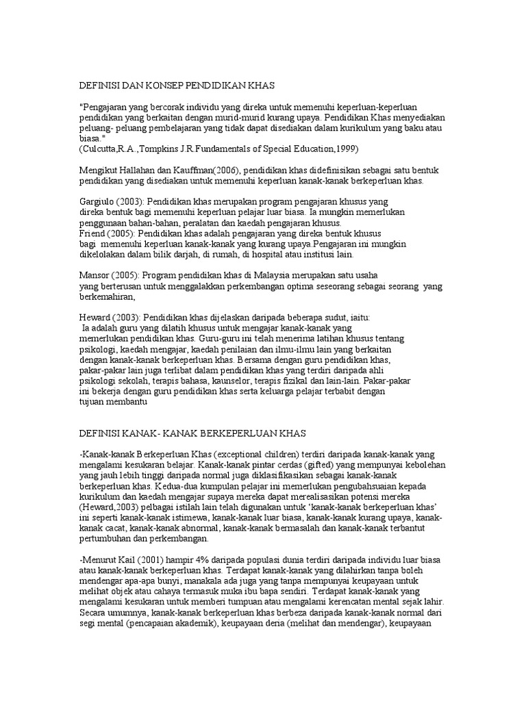 Definisi Pendidikan Khas | PDF