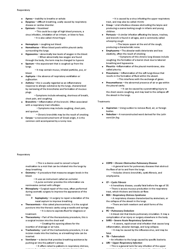Respiratory System Pdf Respiratory Tract Lung