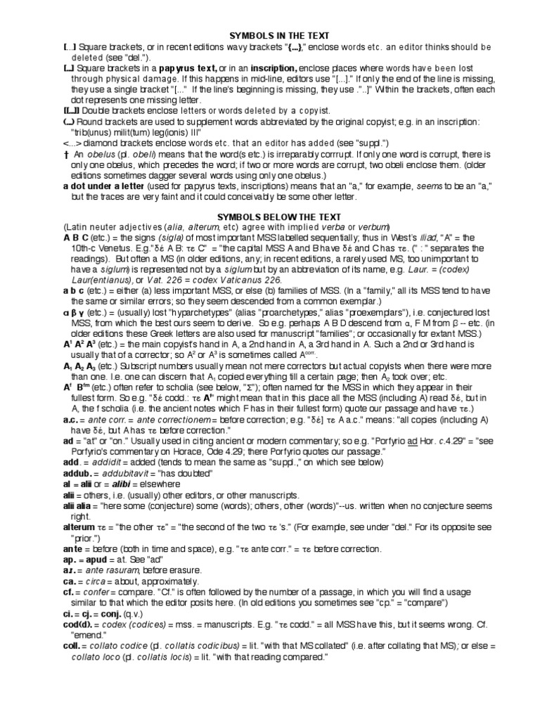 Apparatus Criticus - Symbols in and Under The Text | PDF | Manuscript ...