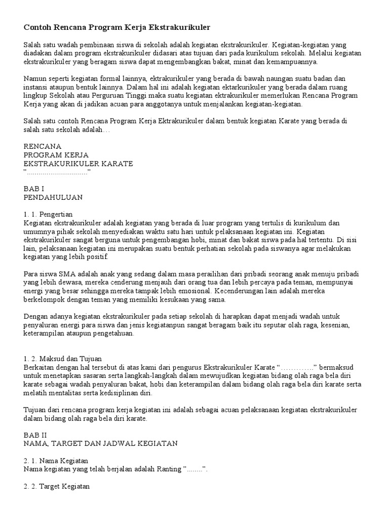 Contoh Rencana Program Kerja Ekstrakurik | PDF