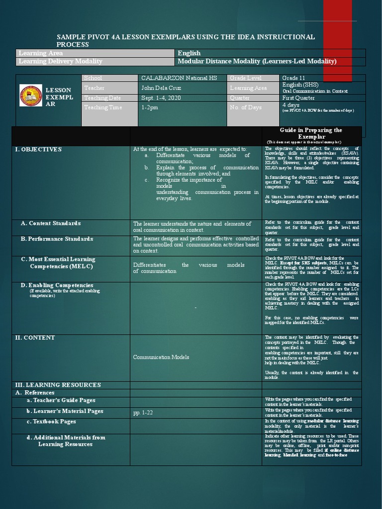 Lesson Exemplar English Grade 11 | PDF | Learning | Constructivism ...