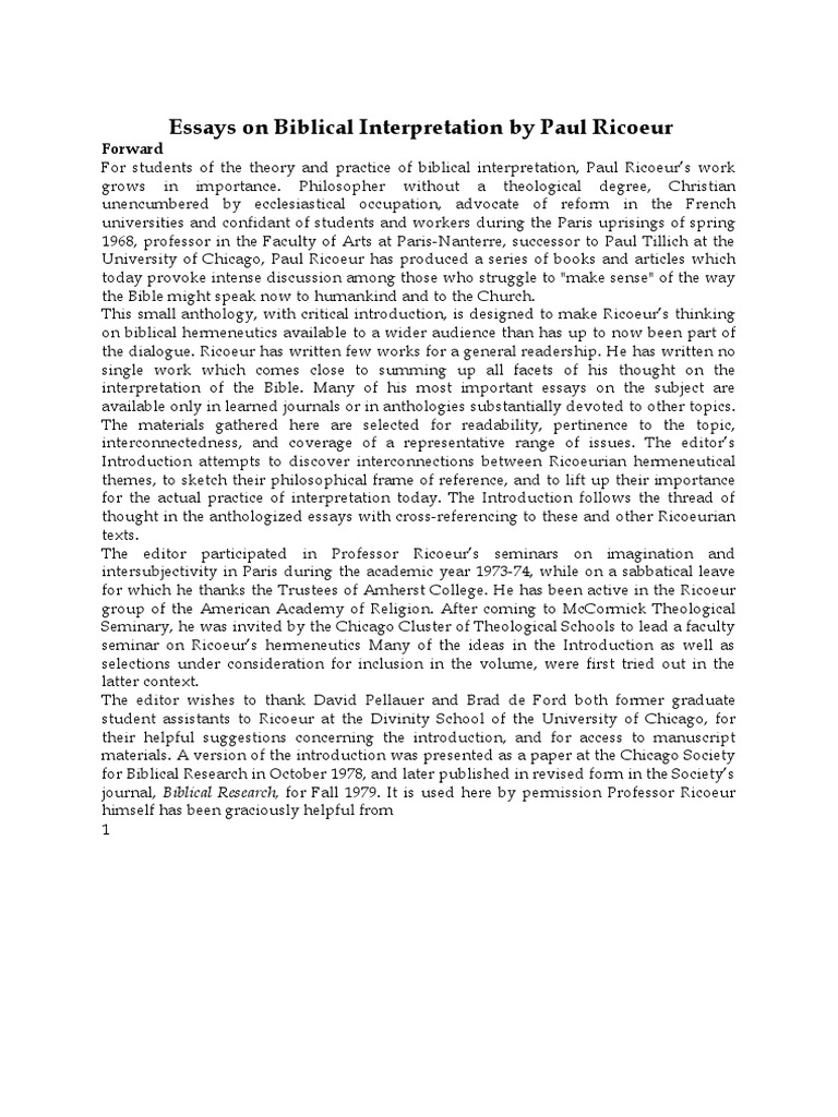 Essays On Biblical Interpretation by Paul Ricoeur | Download Free PDF ...