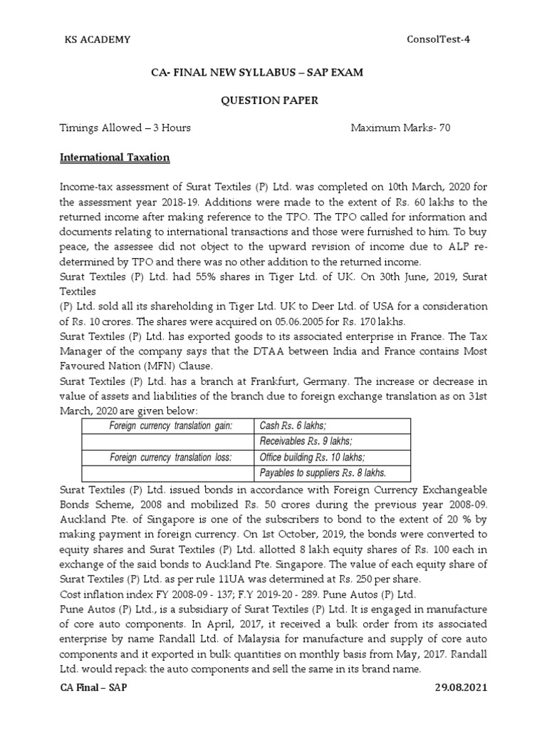 International Taxation Question Paper | PDF | Taxes | Tax Treaty