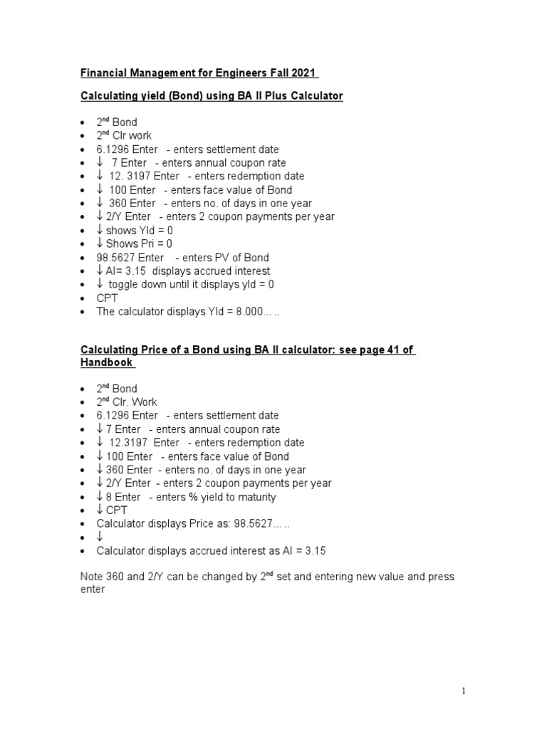 Financial Management For Engineers Fall 2021 Calculating Yield (Bond ...