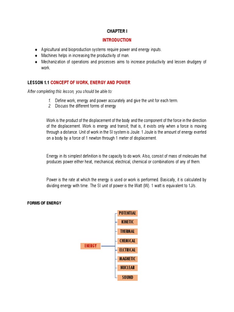 CHAPTER I - Concept of Work Energy and Power | PDF | Heat | Power (Physics)