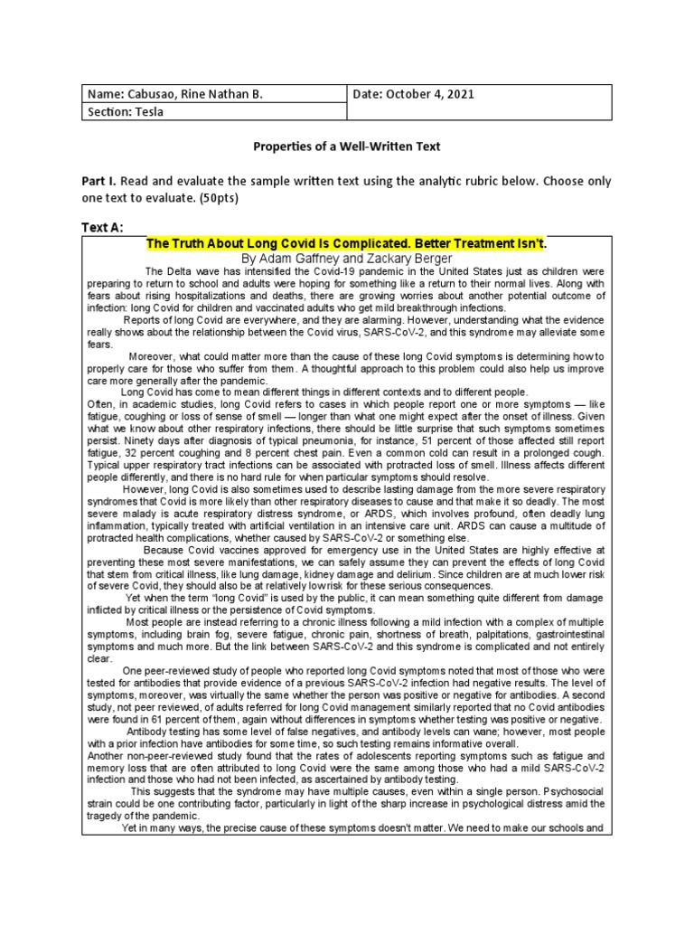 Properties of A Well-Written Text | PDF | Medicine | Medical Specialties