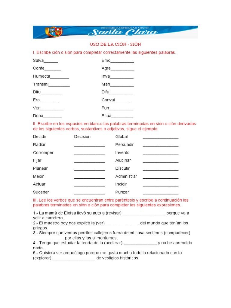 Uso de la ción y sión para completar palabras y expresiones | PDF