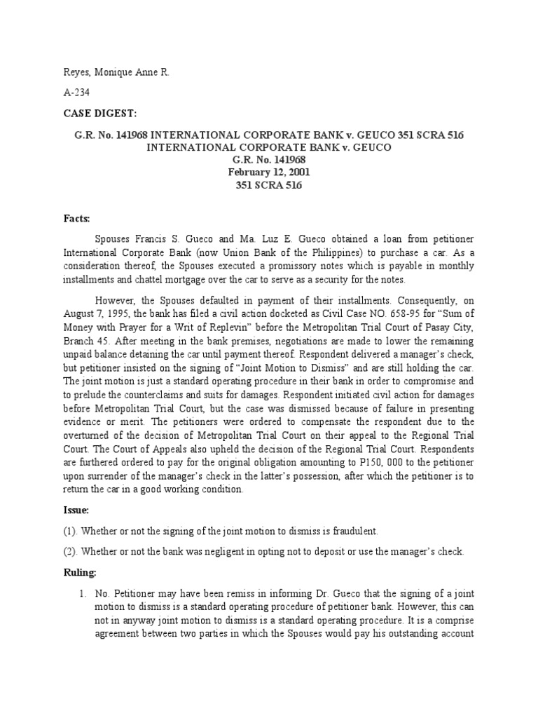 Case Digest | PDF | Lawsuit | Banks