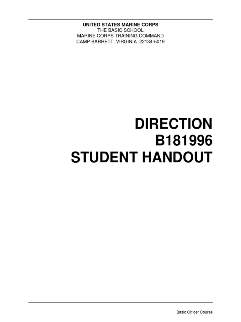 Direction B181996 Student Handout: The Basic School Marine Corps ...