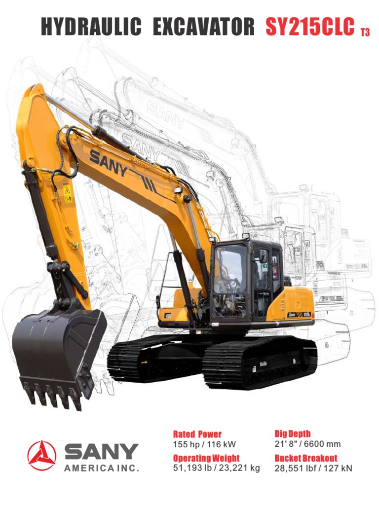 SANY SY215CLC Excavator Specifications | PDF | Vehicles | Vehicle ...