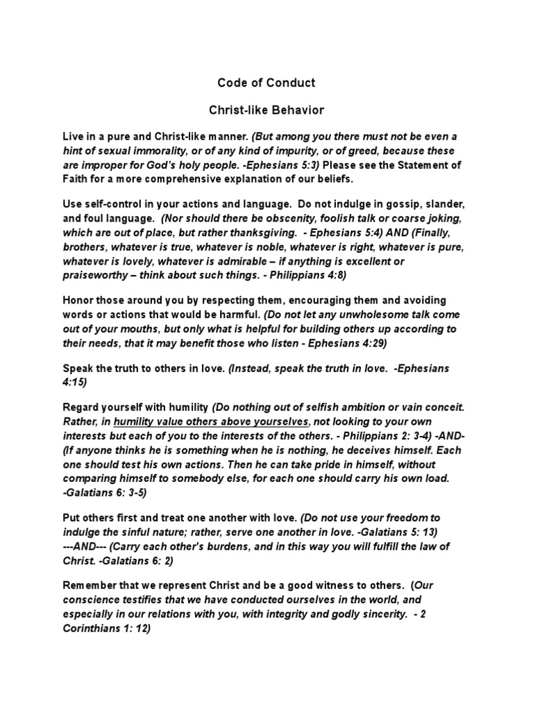 Code of Conduct Christ-Like Behavior | PDF | Humility | Love