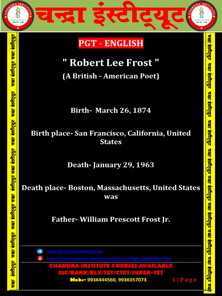 Robert Frost: Life and Achievements | PDF | Poetry