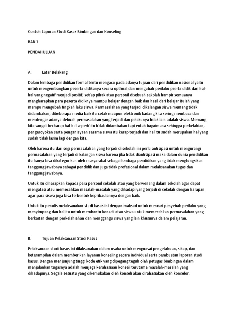 Contoh Laporan Studi Kasus BK | PDF | Kesehatan Holistik