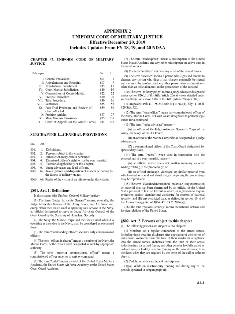 UCMJ - 20december2019 | PDF | Uniform Code Of Military Justice | Court ...