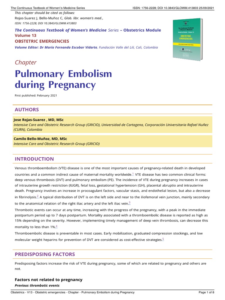 Obstetrics V13 Obstetric Emergencies Chapter Pulmonary Embolism During ...