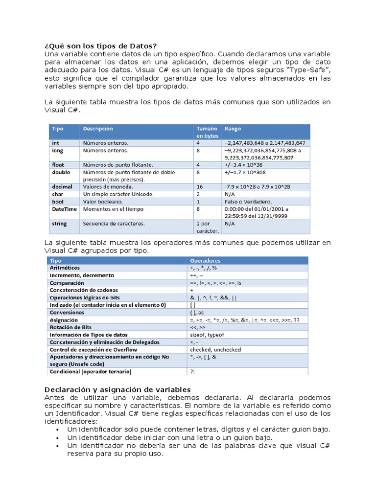 Instrucciones Básicas de C Sharp (C#) | PDF | C Sharp (lenguaje de programación) | C