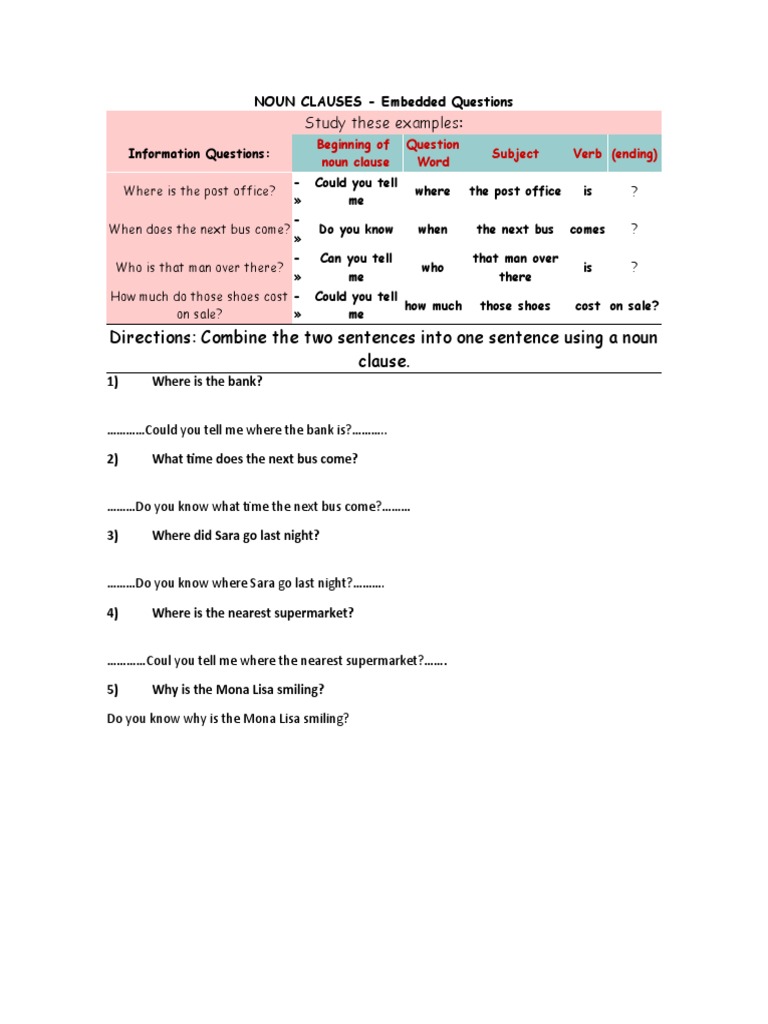 Noun Clauses - Embedded Questions 1 (1) Respuesta | PDF