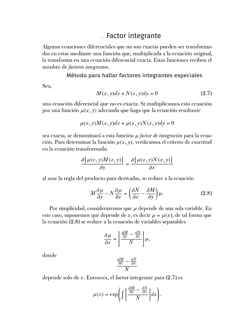 Factor Integrante | PDF | Ecuaciones | Ecuaciones diferenciales