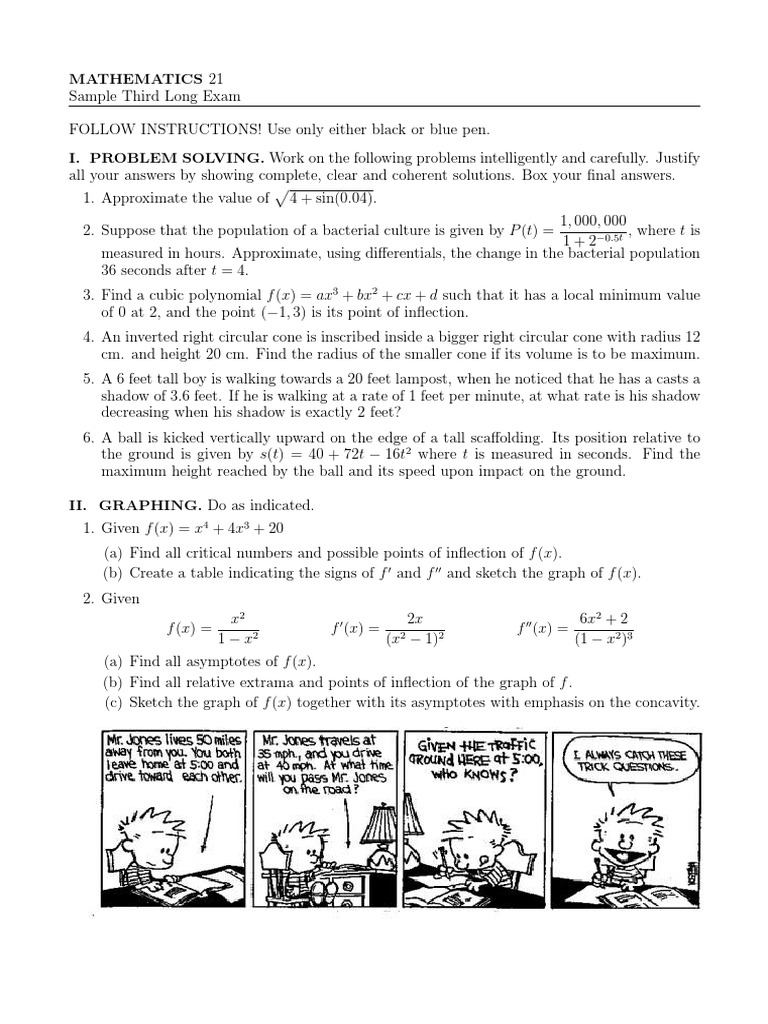 Math 21 3rd Exam Sample Exam | PDF