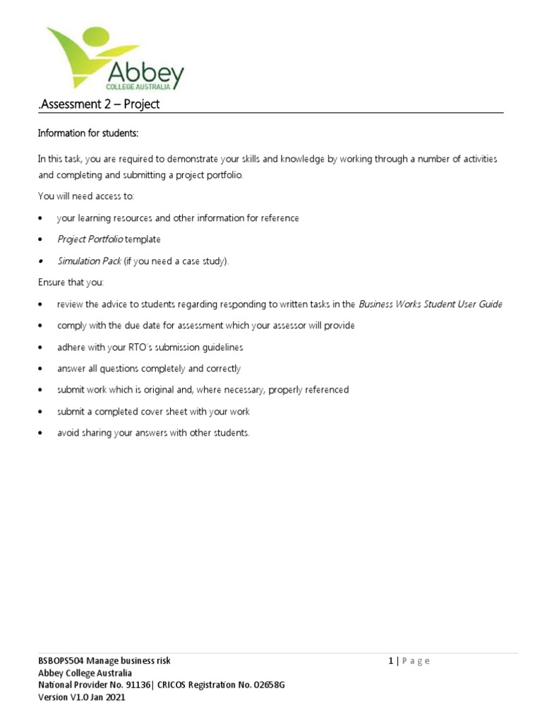 BSBOPS504 Assessment Task 2 | PDF | Risk Management | Risk