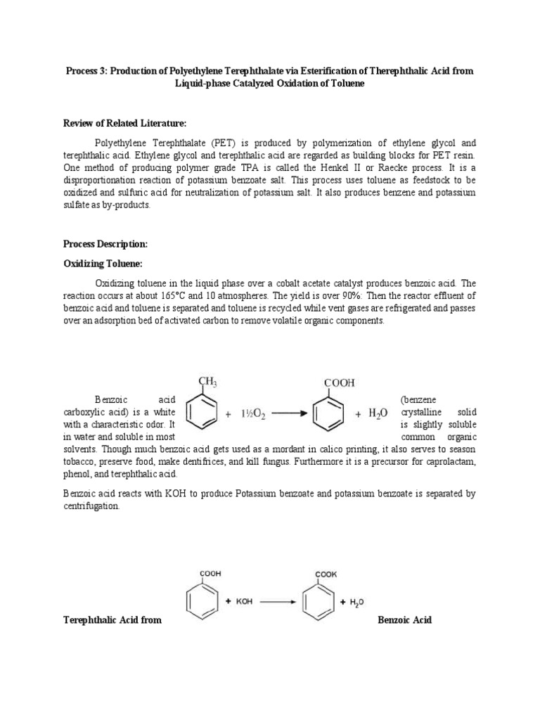 Process 3: Production of Polyethylene Terephthalate Via Esterification ...