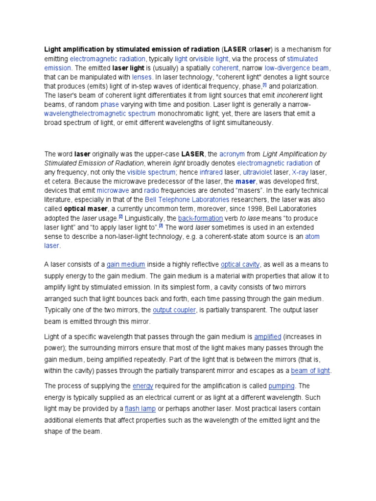 Light Amplification by Stimulated Emission of Radiation | PDF | Laser ...