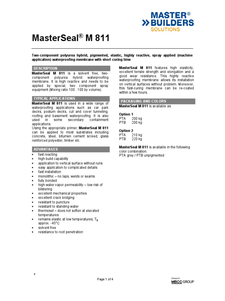 Masterseal M 811 Tds | PDF | Concrete | Asphalt