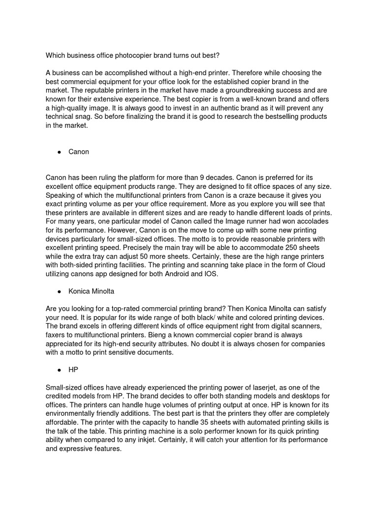 Best Office Photocopier Brands Reviewed | PDF | Printer (Computing) | Photocopier