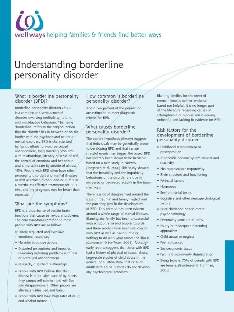 Wellways Fact Sheet BPD | PDF | Borderline Personality Disorder ...