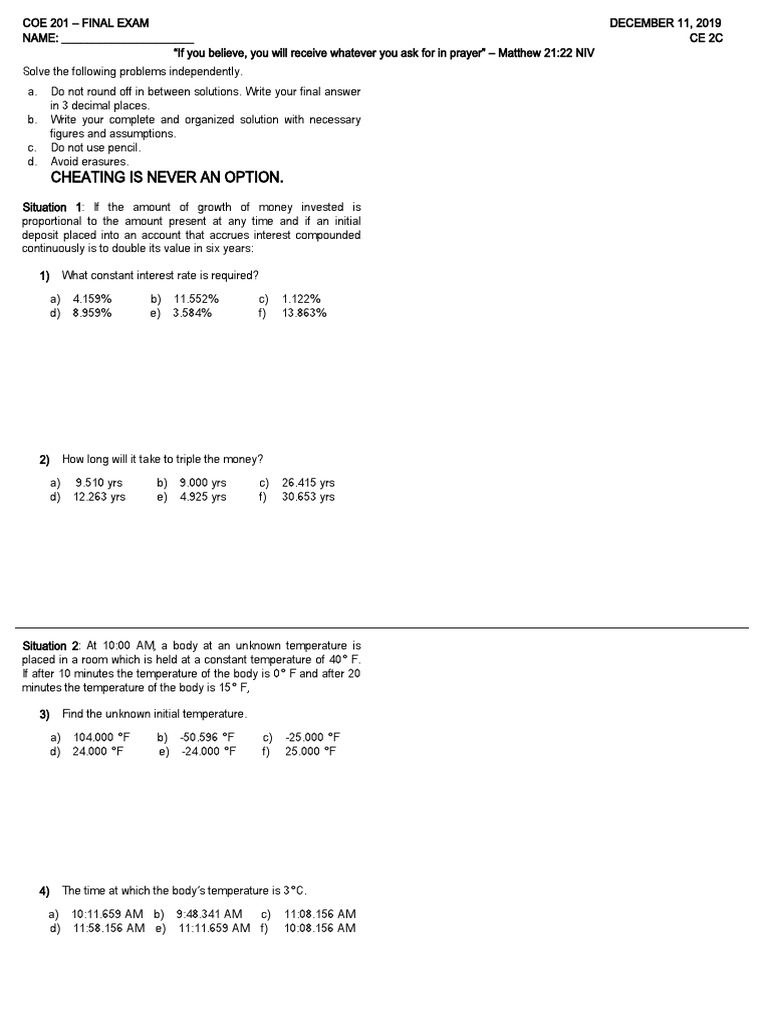 Coe 201 Final Exam | PDF | Drag (Physics) | Interest