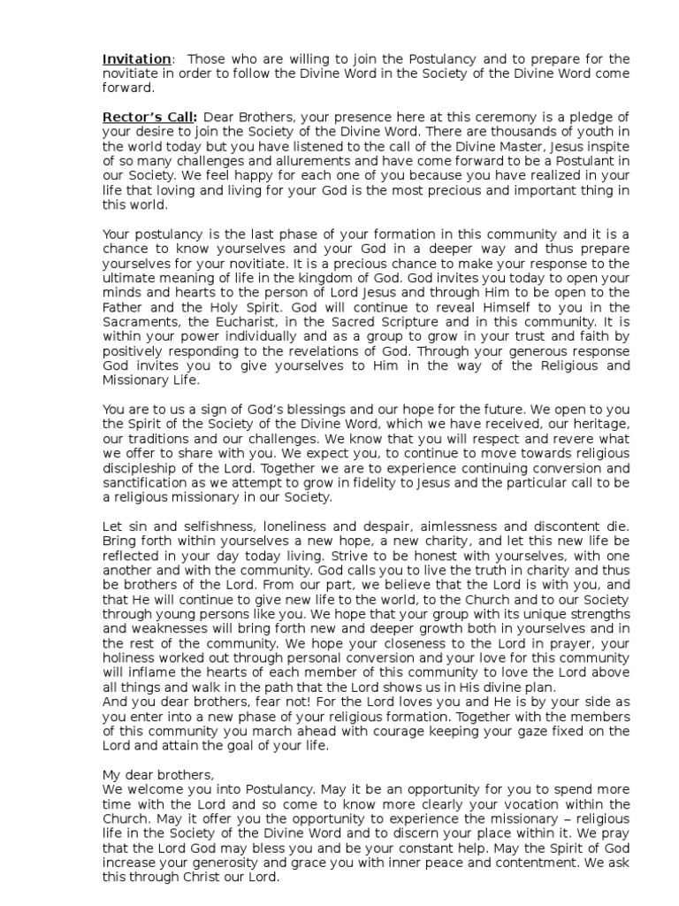 Postulancy Ceremony | PDF | Anglicanism | Eucharist