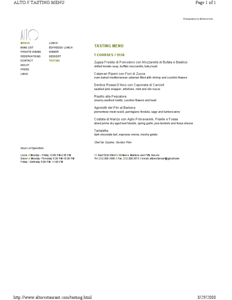 Alto Tasting | PDF