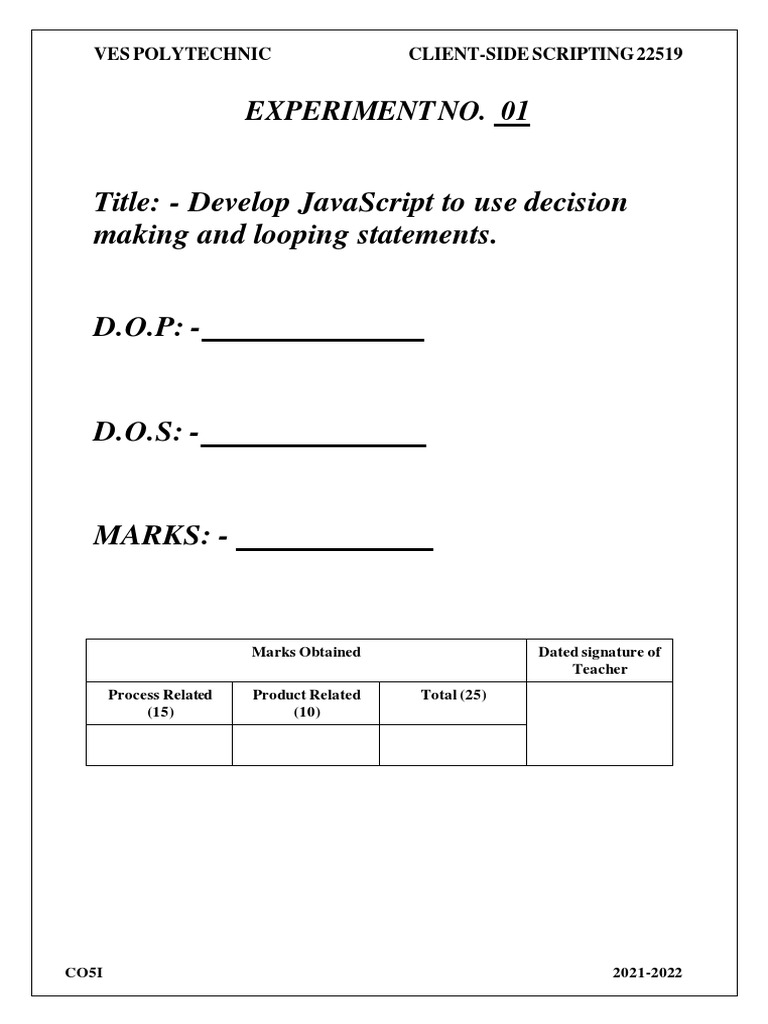 Title: - Develop Javascript To Use Decision Making and Looping Statements | PDF | Java Script ...