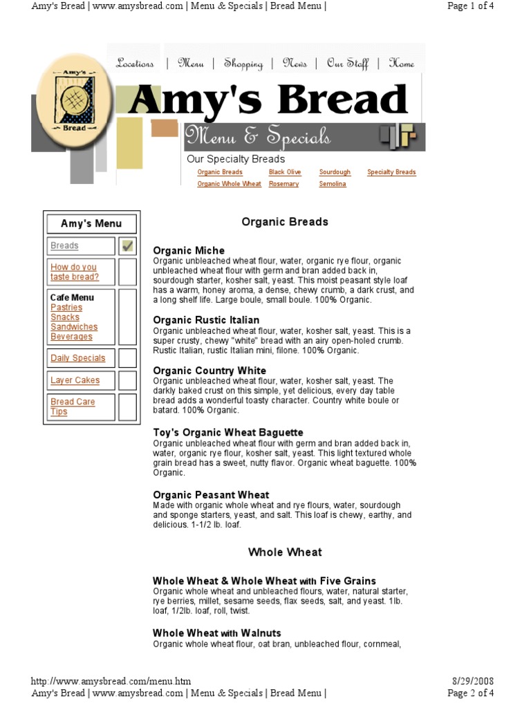 Amy S Bread Menu | PDF | Flour | Breads