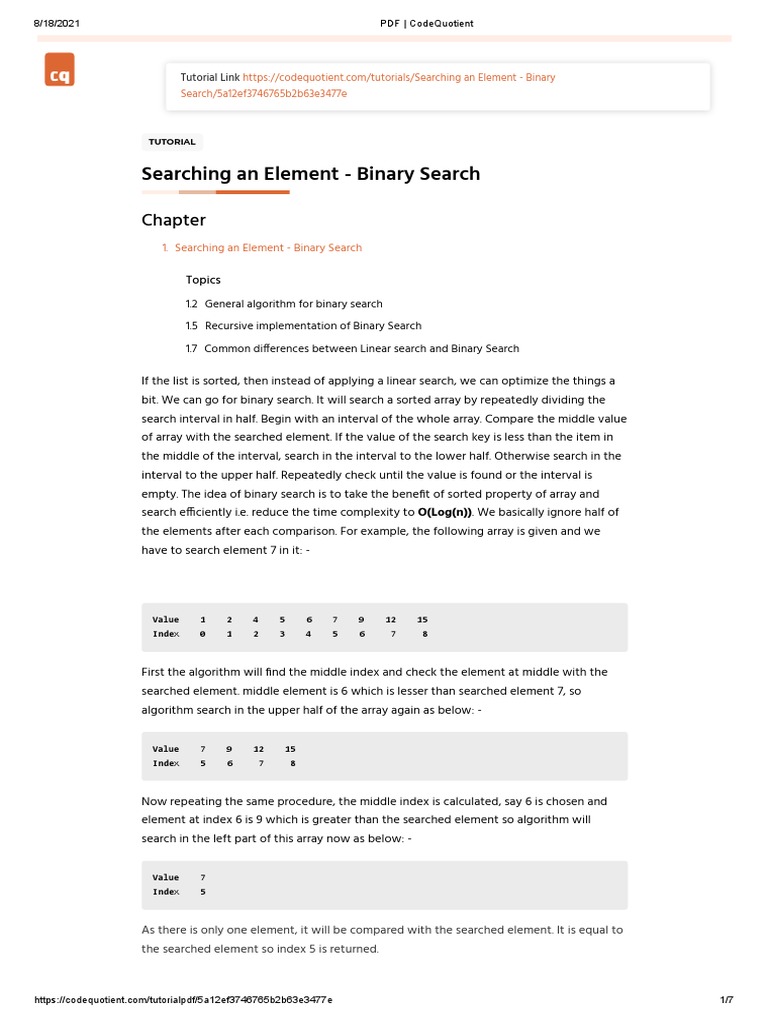 Searching An Element - Binary Search | PDF | Algorithms And Data Structures | Computer Programming
