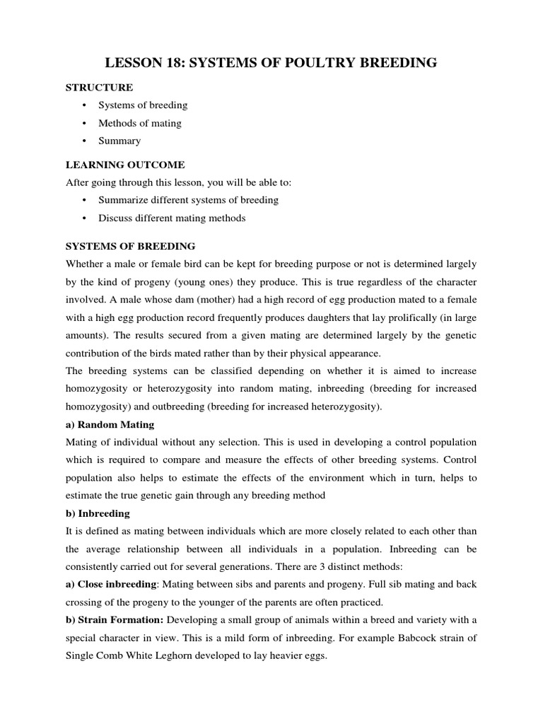 Systems of Poultry Breeding | PDF | Inbreeding | Horse Breeding