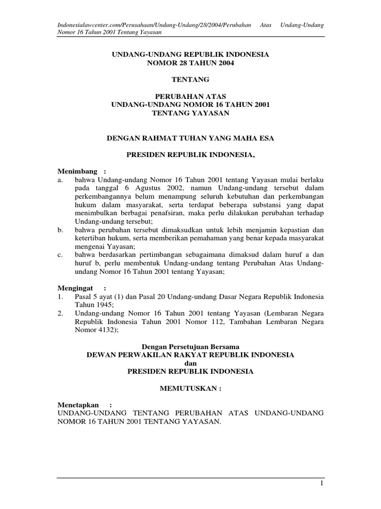 UU 28 2004 Yayasan | PDF