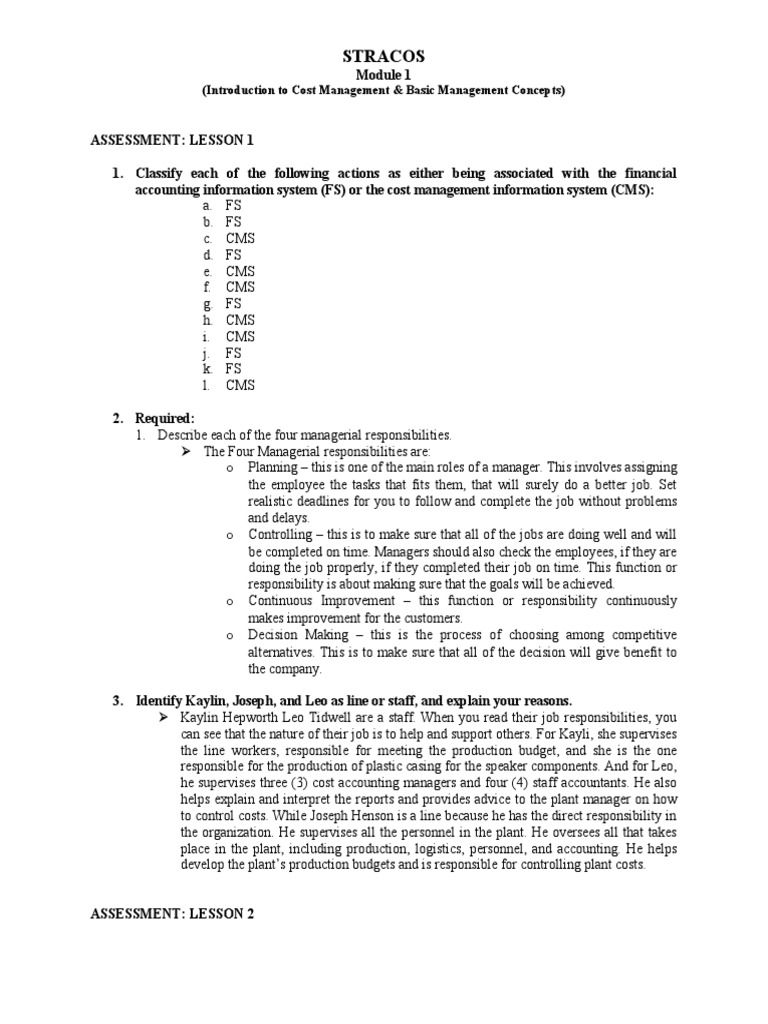 Introduction To Cost Management & Basic Management Concepts | PDF ...