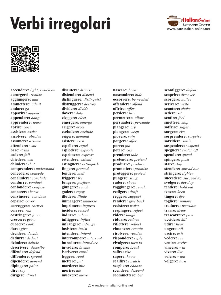 Italian Irregular Verbs List | PDF