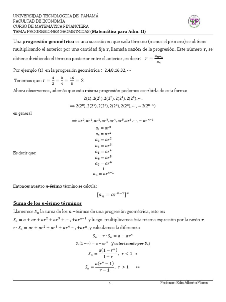 Progresiones Geo Teoria y Práctica | PDF | Matemáticas | Objetos matemáticos