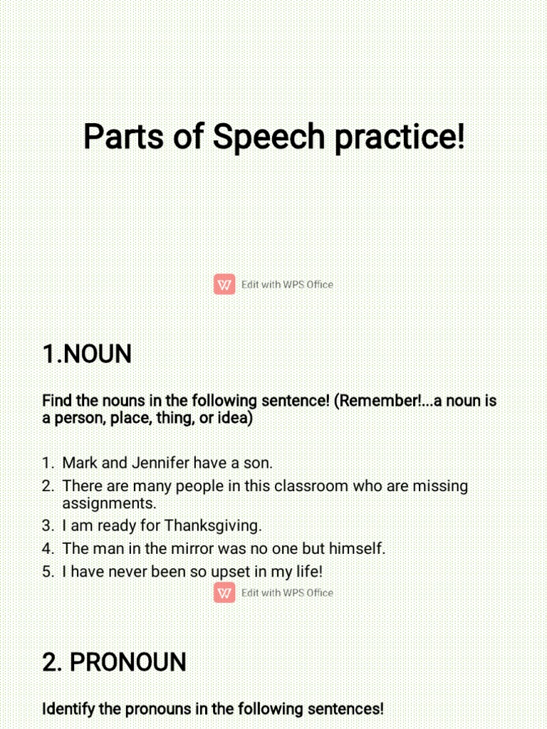Parts of Speech Identification Exercises | PDF | Part Of Speech | Verb