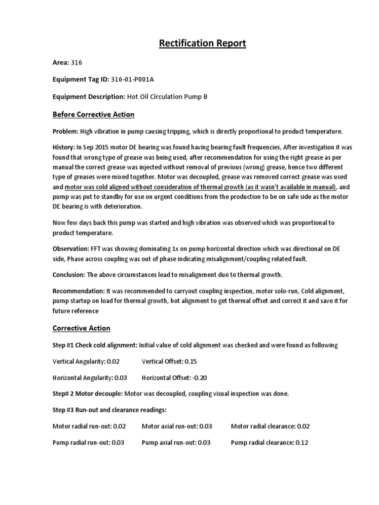 Rectification Report: Before Corrective Action | PDF | Pump | Petroleum