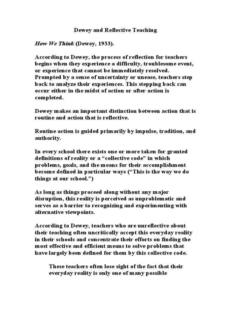 Dewey and Reflective Teaching | PDF | John Dewey | Reason
