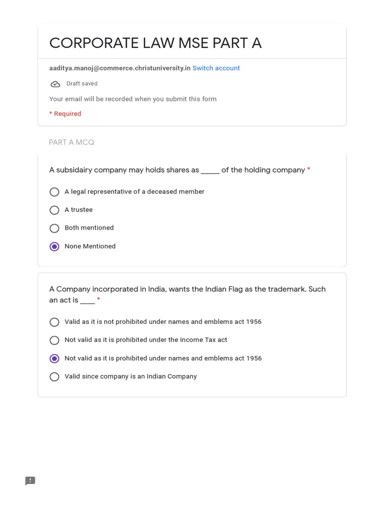 Corporate Law Mse Part A | PDF | Corporate Law | Articles Of Association