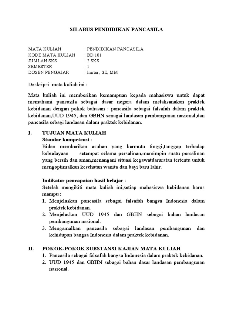 Silabus Pendidikan Pancasila | PDF