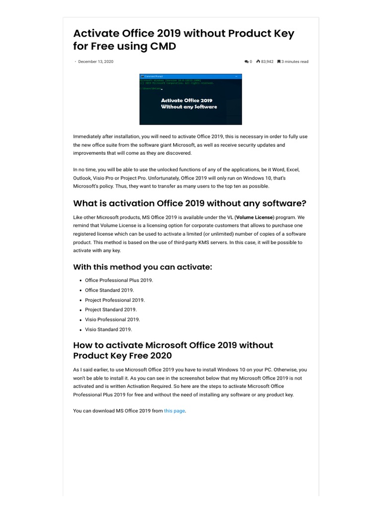Activate Office 2019 Without Product Key For Free Using CMD | PDF ...