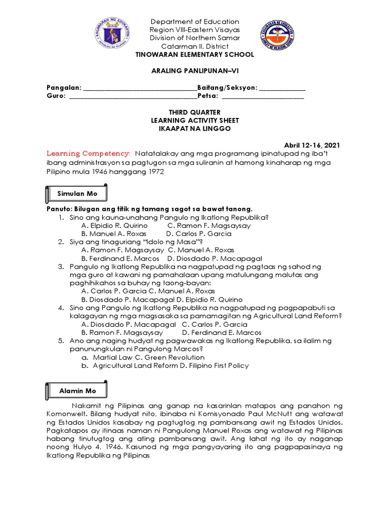 AP6-LAS-Week 4-Q3 | PDF